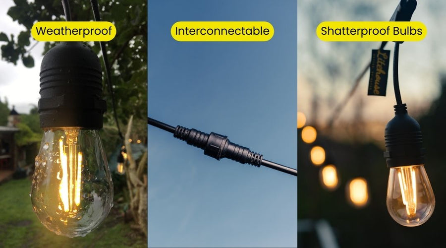 Litehouse Plug-In Festoon Outdoor Bulb String Lights - Traditional LED