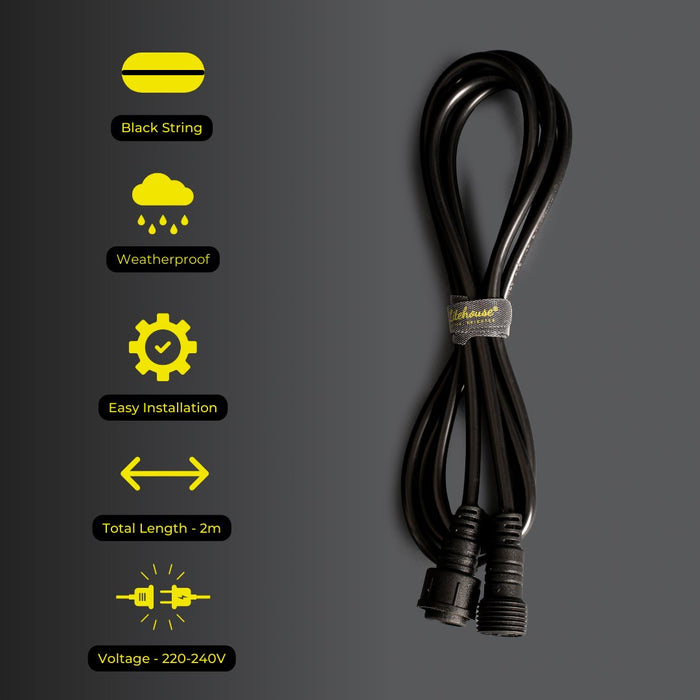 Black 2m Extension Cord for Festoon Bulb Lights | Litehouse