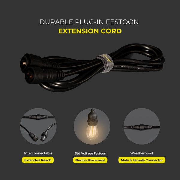 Black 2m Extension Cord for Festoon Bulb Lights | Litehouse