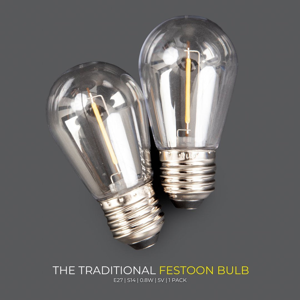 Solar Festoon Replacement Bulb - Traditional LED Bulb (S14, E27, 5V)
