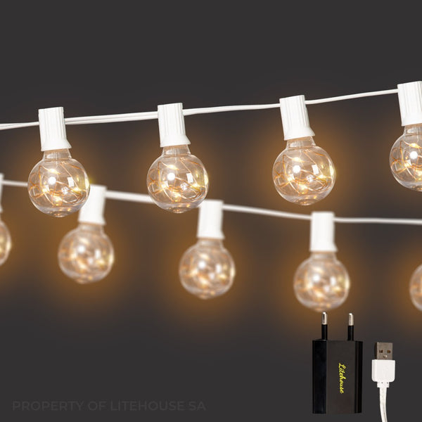 USB Mini Bulb String Lights | White Copper Wire | Litehouse